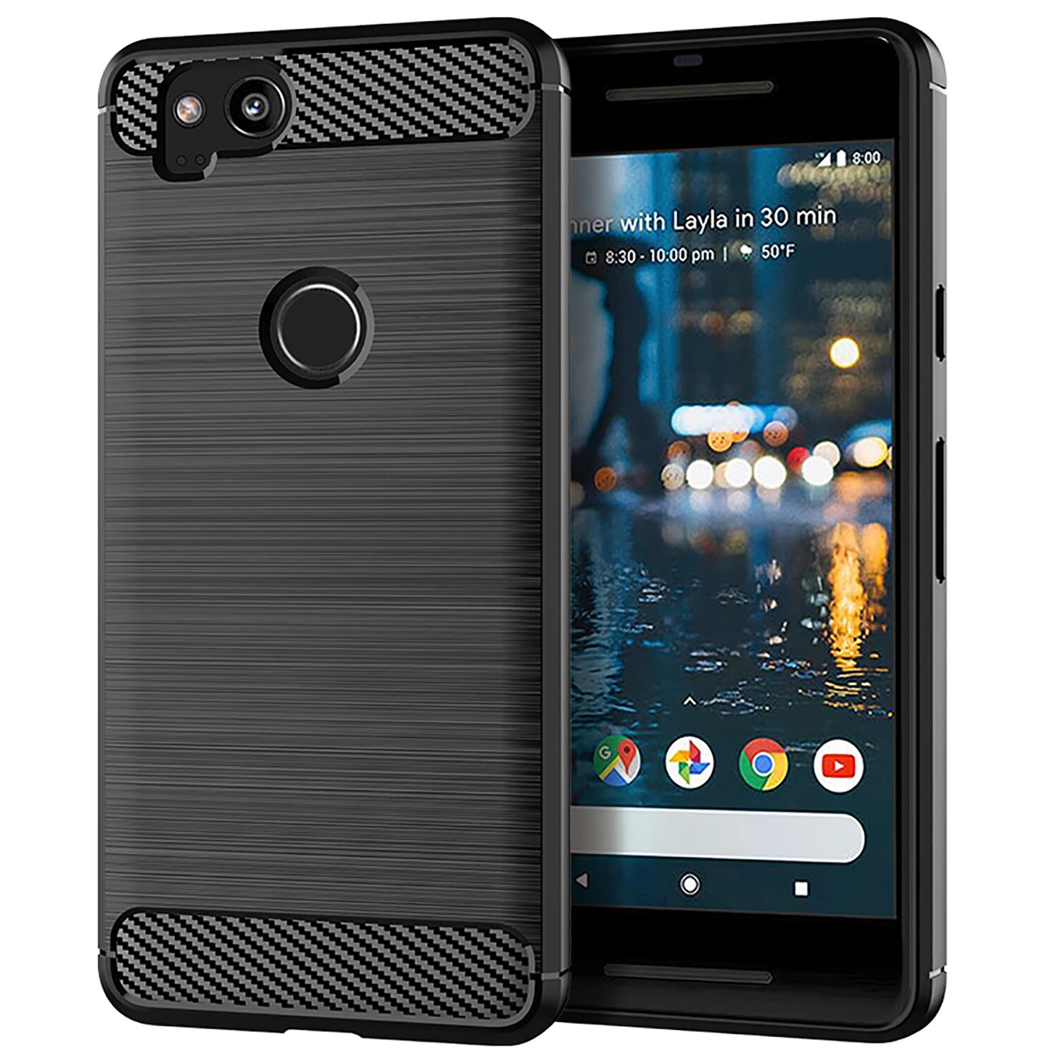 Черный карбоновый чехол для Google Pixel 2 XL