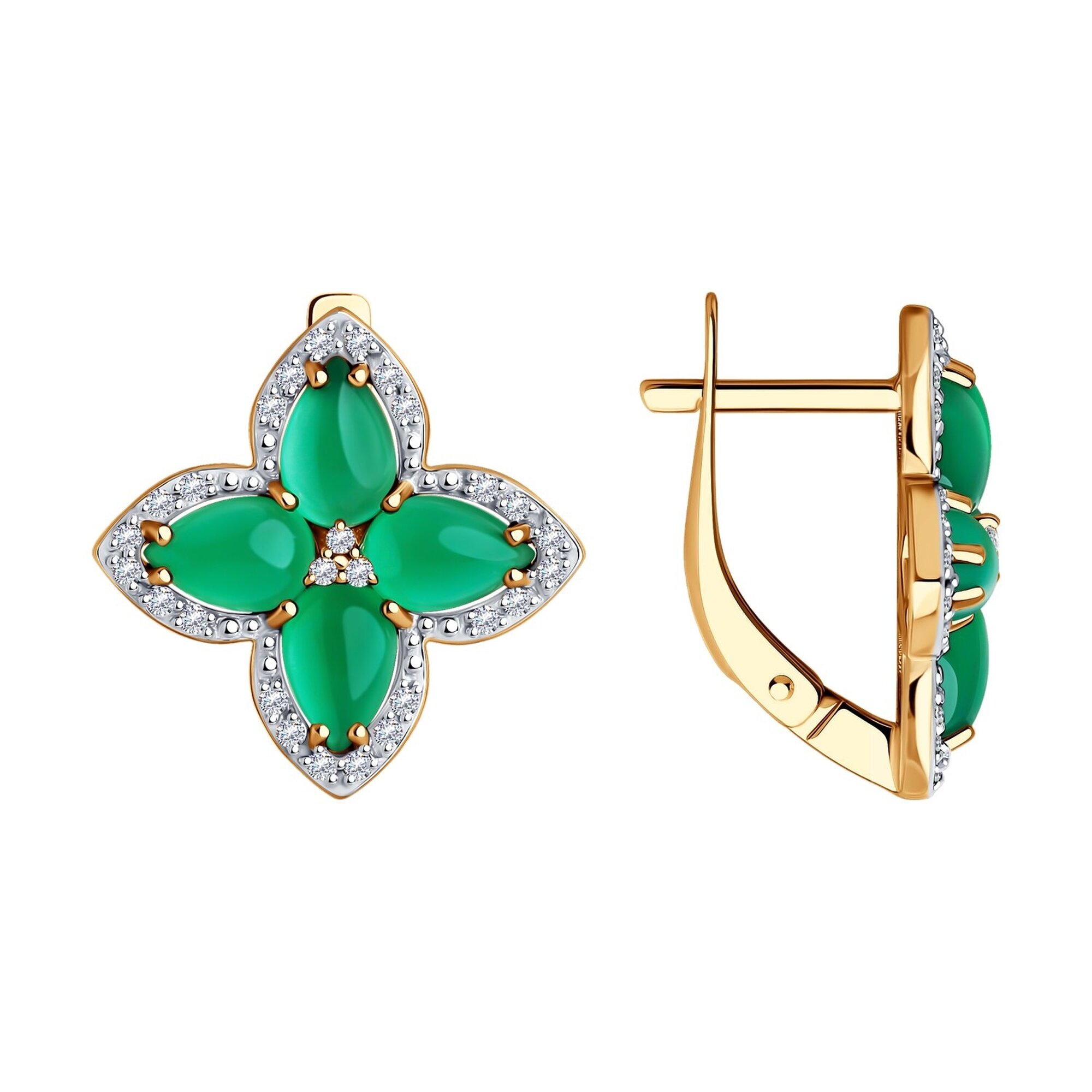 Серьги, красное золото, 585 проба, фианит, агат