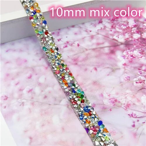 Лента с кристаллами 10mm mix color, розовый, 50 см