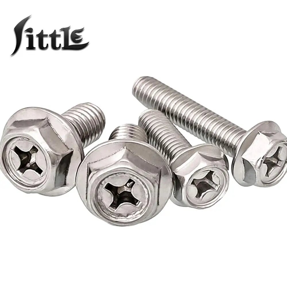 Стальные крестовые фланцевые винты и болты M3 M4 M5 M6 M8 с противоскользящими шайбами 10Pcs M6x20mm