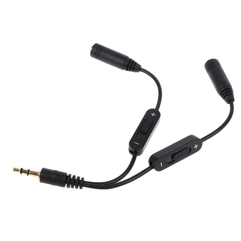 Аудио разветвитель 3,5 мм 1 вход 2 выхода с регулировкой громкости черный