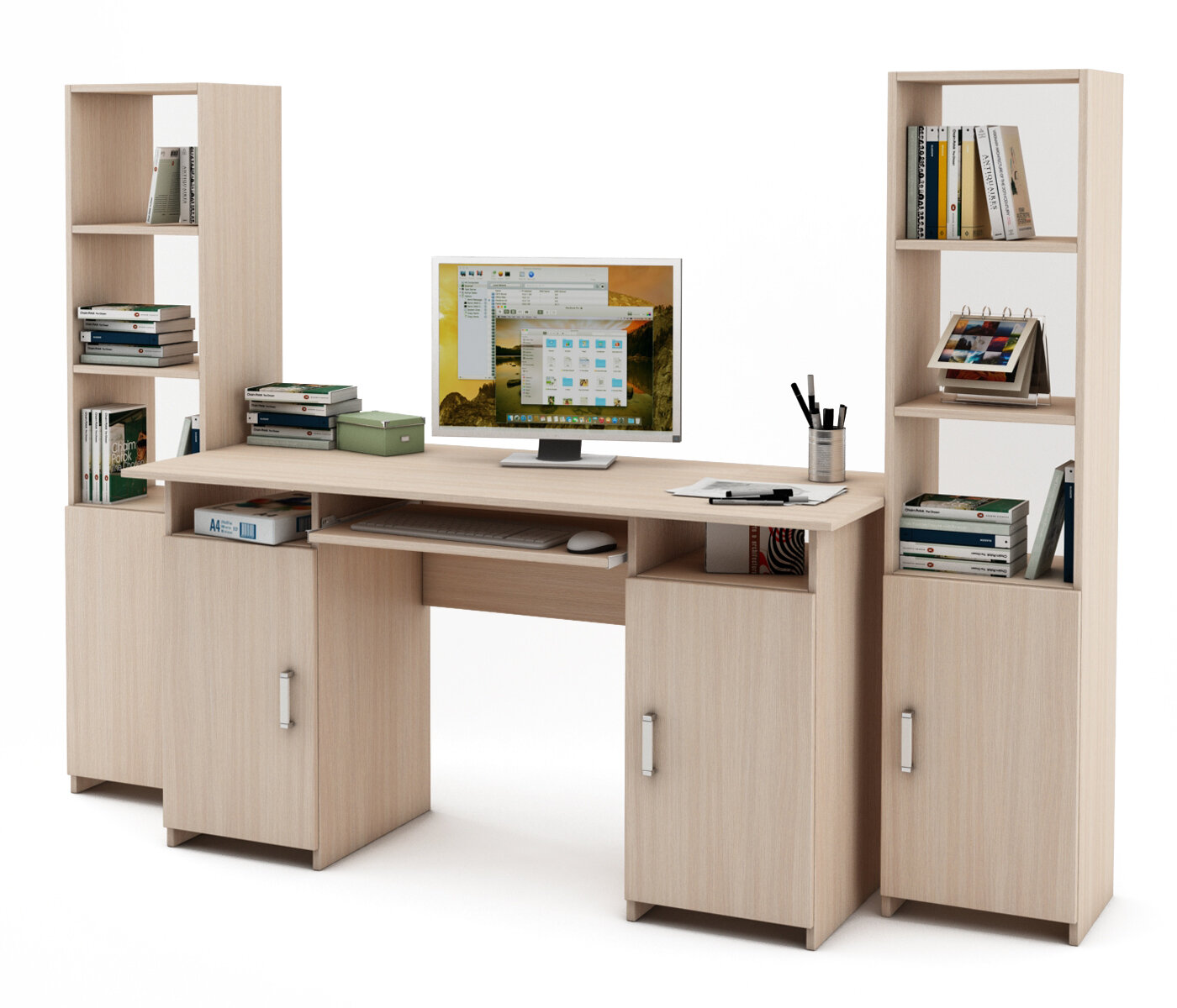 Стол письменный, компьютерный для школьника Лайт (Ньюкасл) 6К, Письменный стол и стеллажи, ЛДСП, 213,4 х 60 х 149,2 см