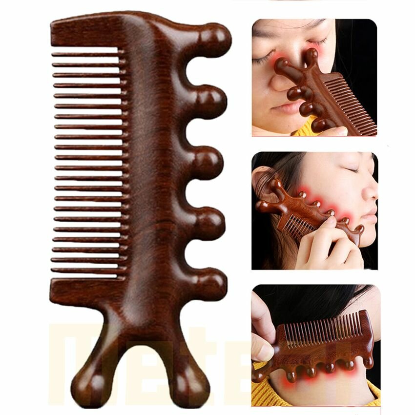 Расческа массаж гуаша- гребень из сандалового дерева, расческа массажная