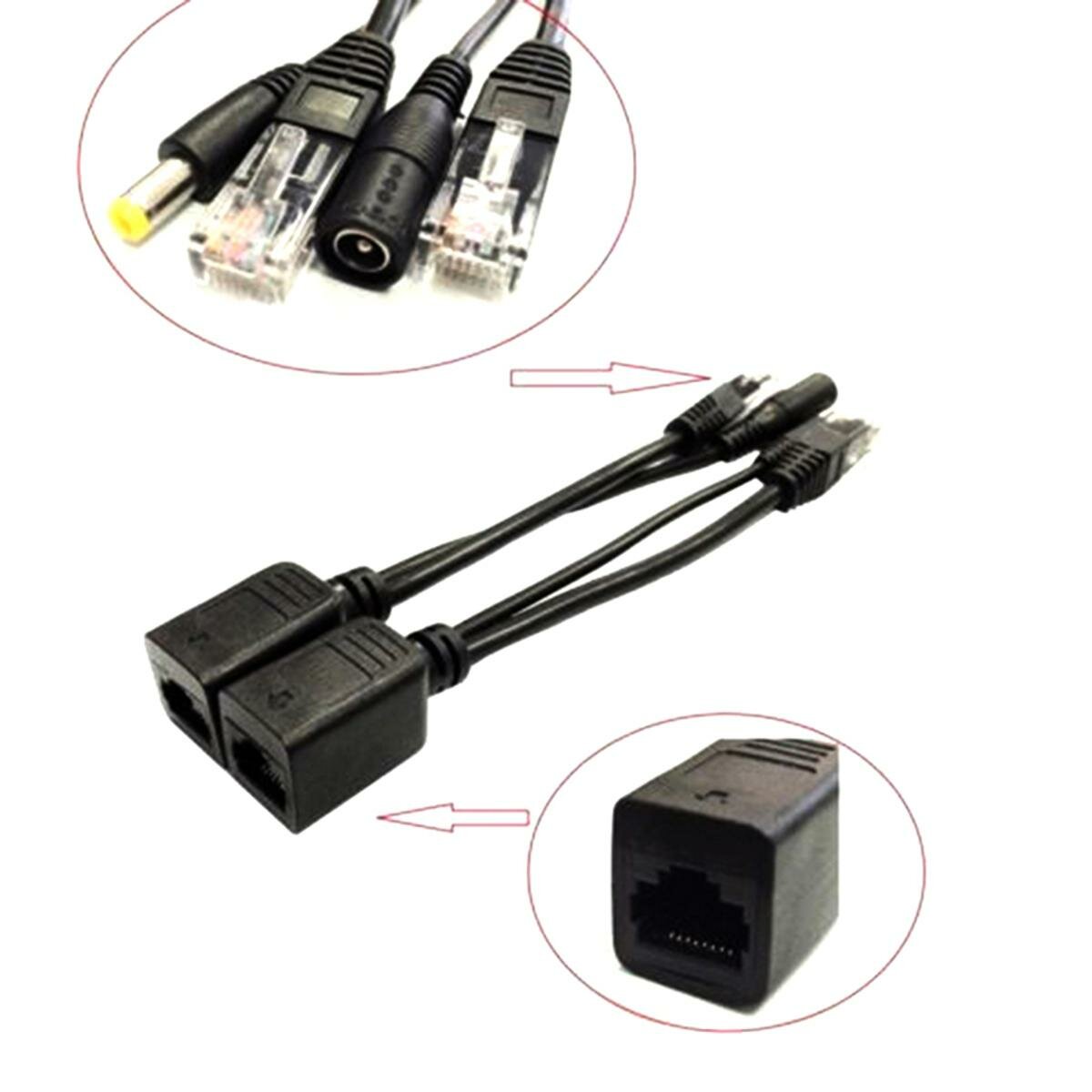 Power Over Ethernet Пассивный PoE-адаптер Инжектор + Комплект сплиттера PoE-кабель Черный