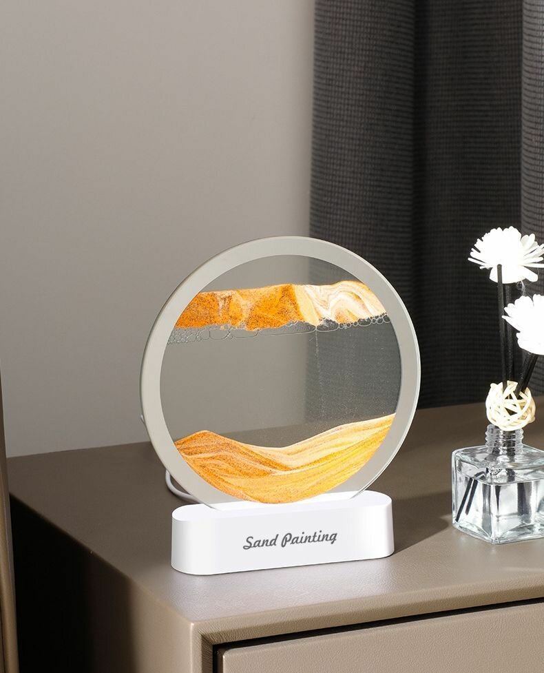 Песочные часы 3D интерьерный с подсветкой "Картина из песка", прозрачная композиция из песка, для дома, картина антистресс