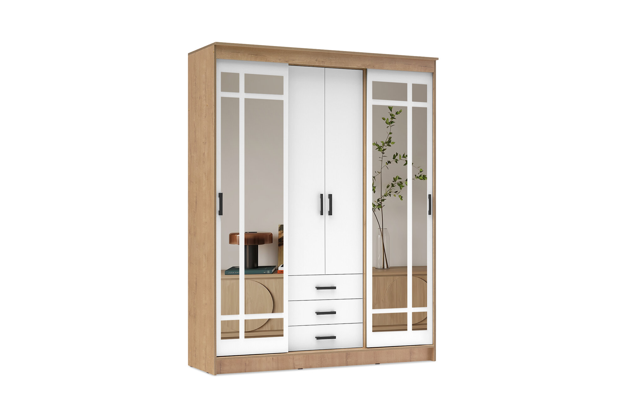 Шкаф-купе для одежды Нонтон Лорд, 170x58x220 см, дуб вотан / белый гладкий