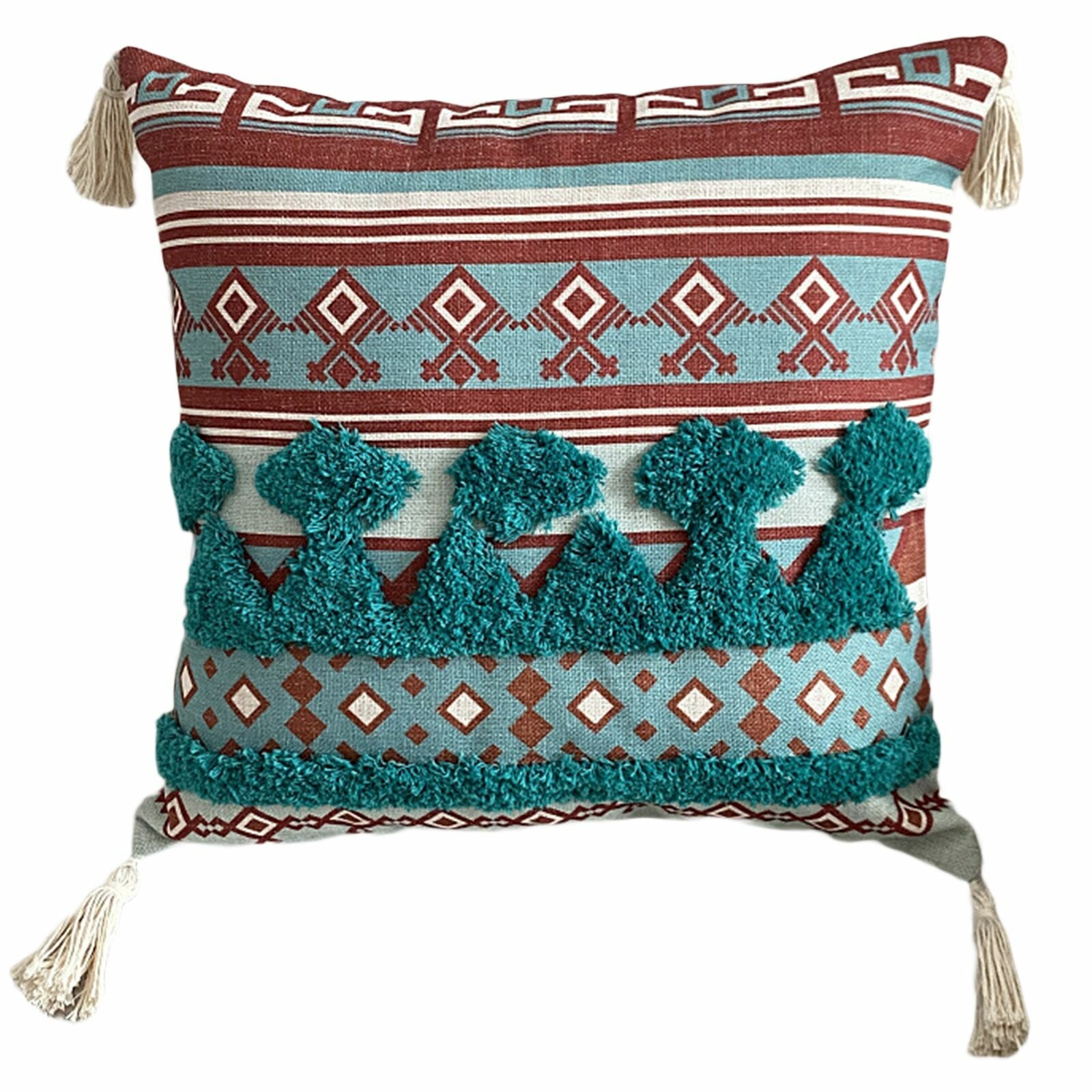 (Одна) наволочка с тафтинговым принтом в этническом стиле (без сердцевины)-зеленый треугольник