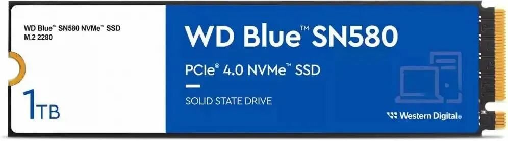 SSD накопитель WD Blue SN580 WDS100T3B0E 1ТБ, M.2 2280, PCIe 4.0 x4, NVMe, M.2