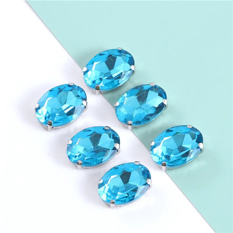 Стразы стеклянные овальные Mid-July Бирюзовый, 13x18mm 20pcs, Aquamarine