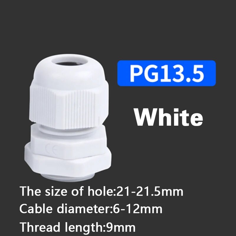 Водонепроницаемые кабельные вводы IP68 PG7-PG36, белый, черный PG13.5 white