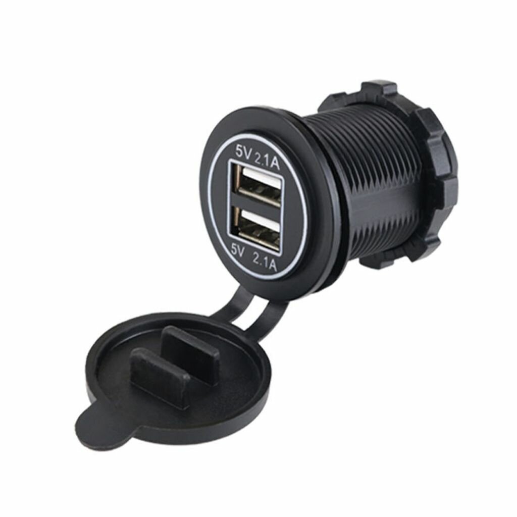 USB-разъем для зарядки, 12 24 В, розетка 2,1 А, двойная с водонепроницаемыми колпачками, кольцами, световой порт автомобиля