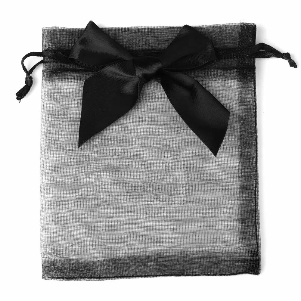20 подарочных сумок из органзы черные с бантом 10x15 см