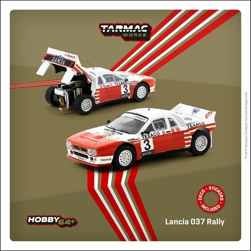 Коллекционная машинка Tarmac Works 1:64 Lancia 037 Rally Rally Van Haspengouw 1985 Red white
