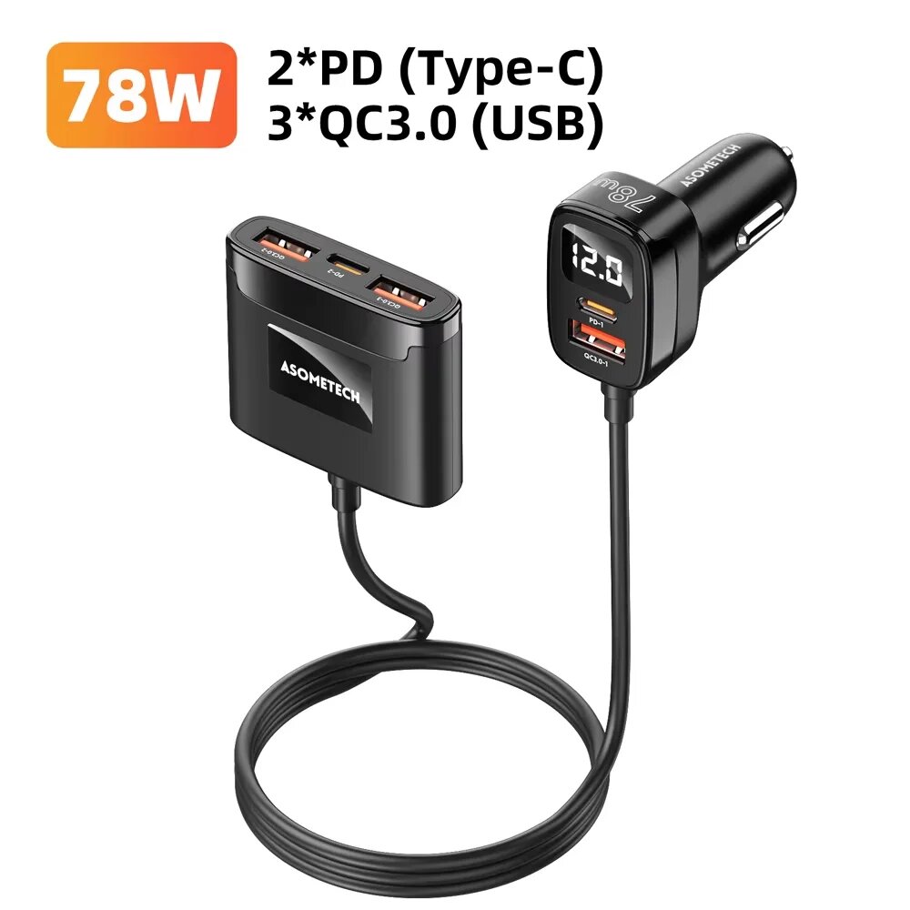 Автомобильное зарядное устройство 5 в 1 78 Вт PD 3,0 QC 3,0 SCP Быстрая зарядка USB Type C Быстрая зарядка для iPhone 13 14 Pro Samsung Huawei