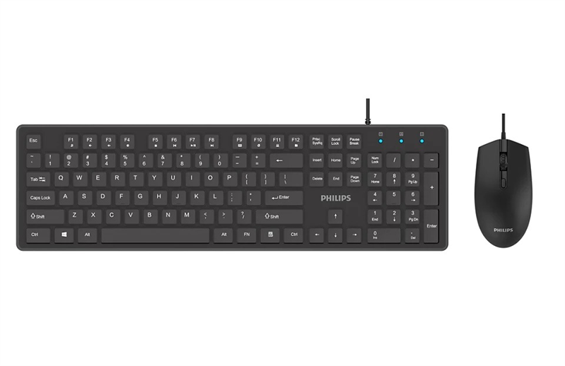 Аксессуары Philips Проводной Комплект SPT6264, USB 2.0 104 клав/3 кнопки, 800-2400dpi, русская заводская раскладка, чёрный (SPT6264B/60)