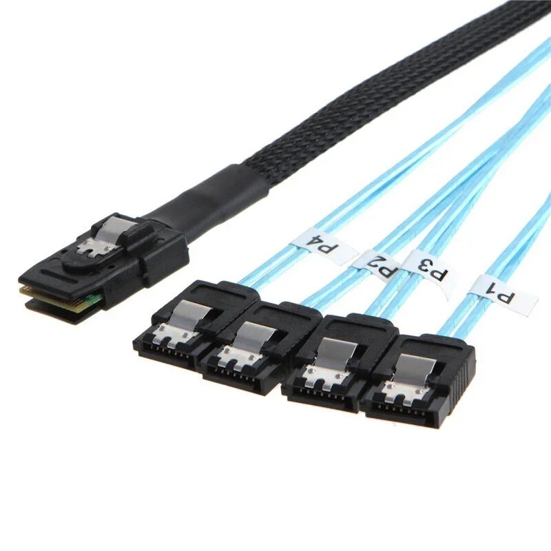 Кабель Mini SAS на 4 SATA nku Mini SFF8087 to 4SATA 1 м, Straight