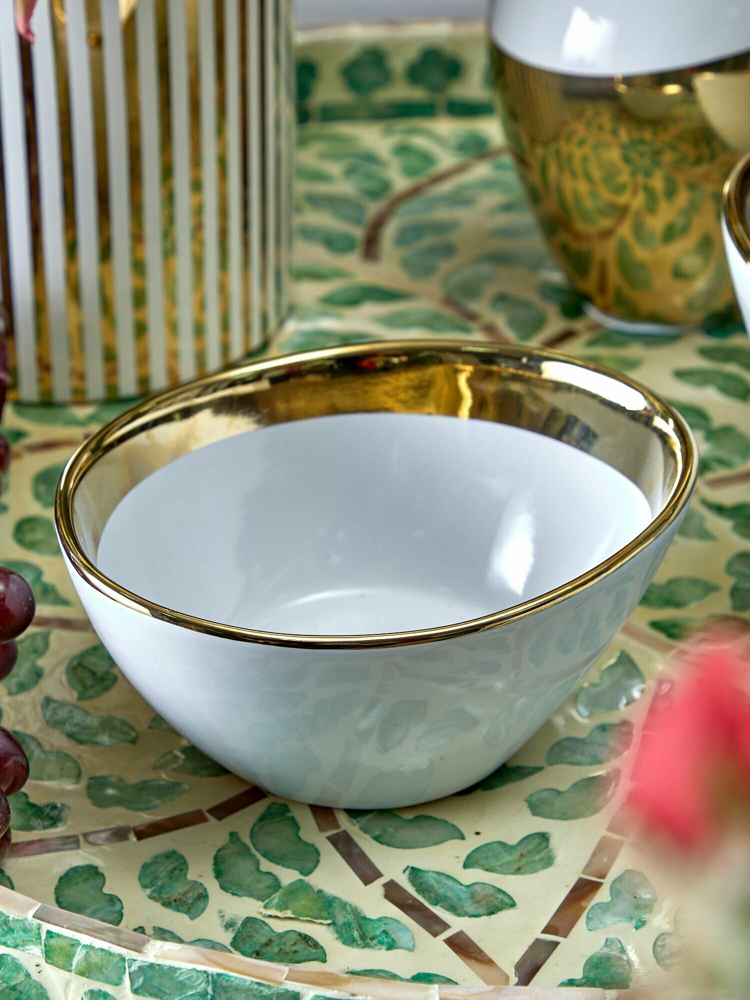 Чаша Glasar 61009/2, декоративная, керамика, белая, 15x13x8 см