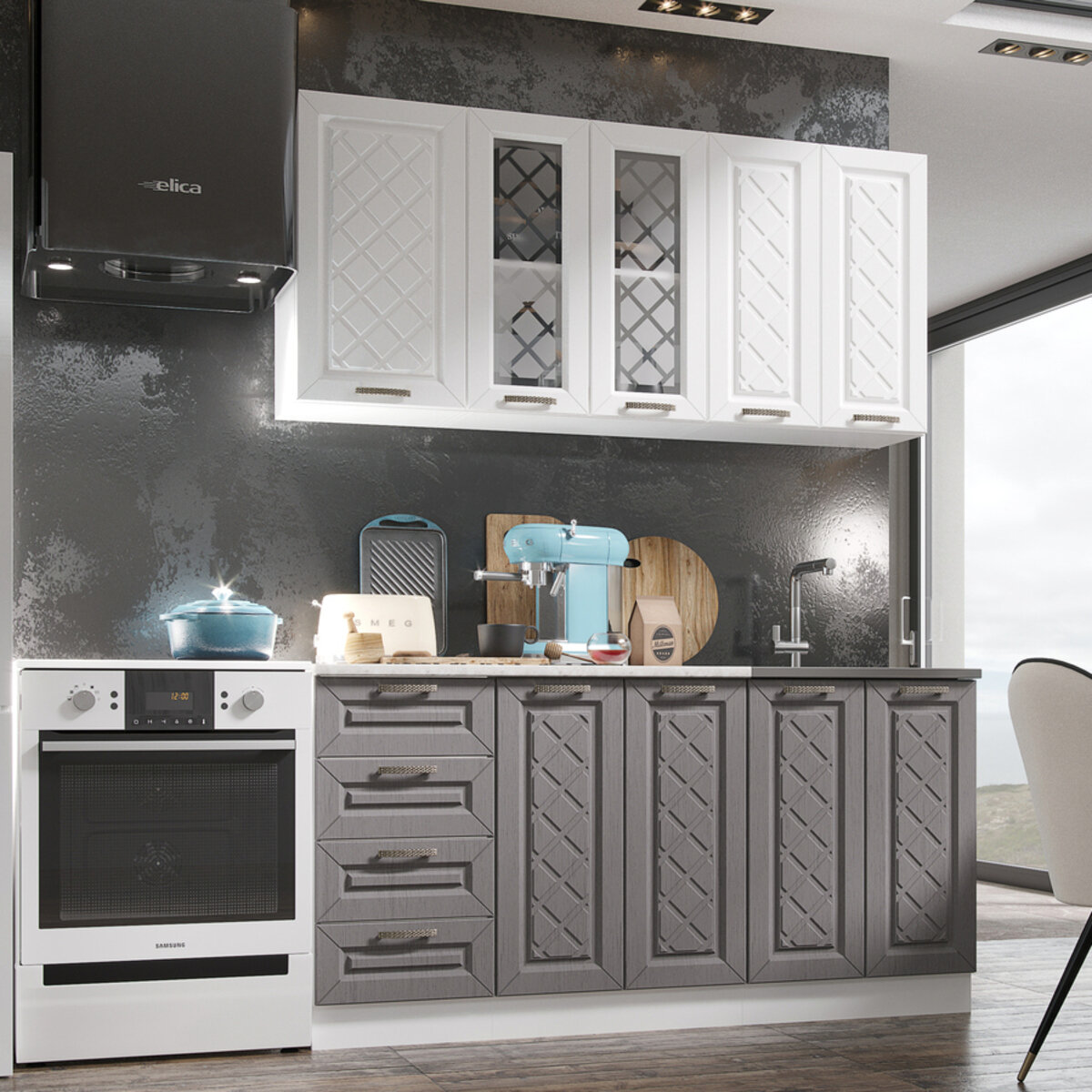 Кухонный гарнитур, кухня, готовый комплект Агава 1,6 м Акация белая/Трюфель