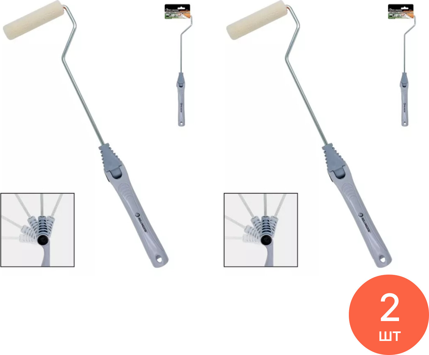 Валик малярный Rollingdog / Роллингдог HI-SHEEN с поворотным бюгелем из полиэстера, ворс 5мм, диаметр 15мм, длина 100мм / ручной инструмент (комплект из 2 шт)