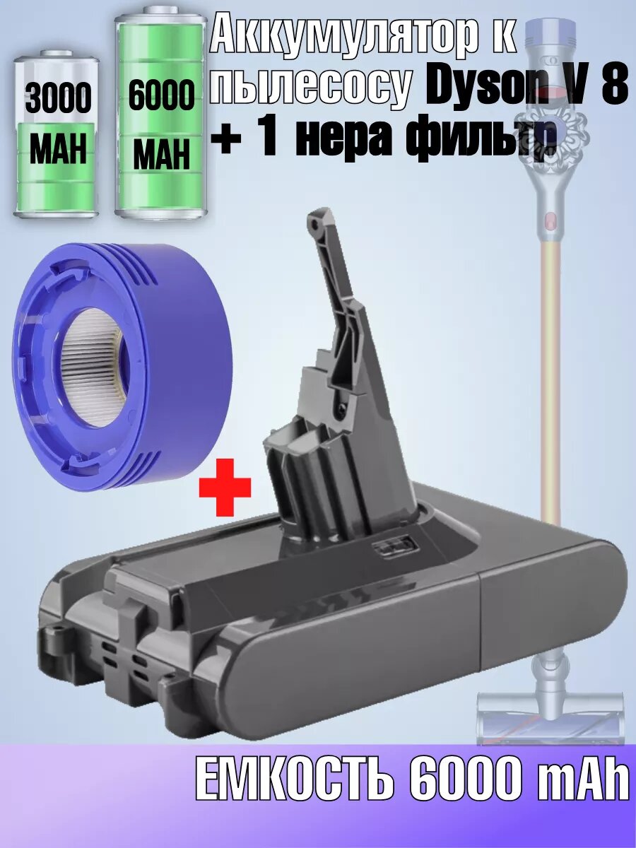Аккумуляторная батарея для Dyson V8 + 1 Фильтра (SV12) / аналог / 6000 mAh/Li-ion