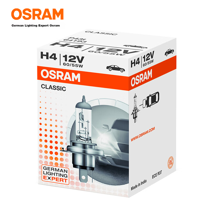 OSRAM автомобильная галогенная лампа H4 стандарт 12В одноразовая упаковка низкий высокий луч фар Цвет：Стандарт H4