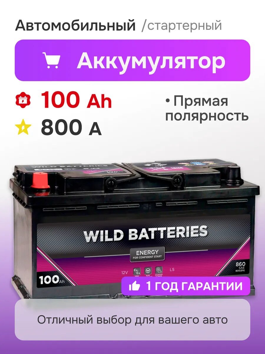 Аккумулятор автомобильный 100 Ач 860 A прямая полярность