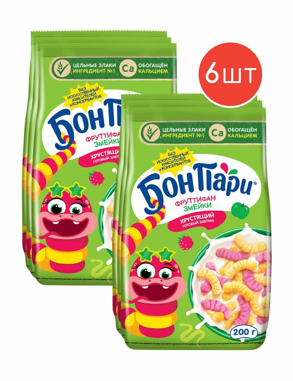 Готовый завтрак Бон Пари Фруттифан змейки 200г 6шт