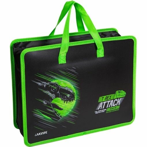 Сумка папка для тетрадей deVente "T-Rex", А4, на молнии, из пластика, с текстильным расширением 10см
