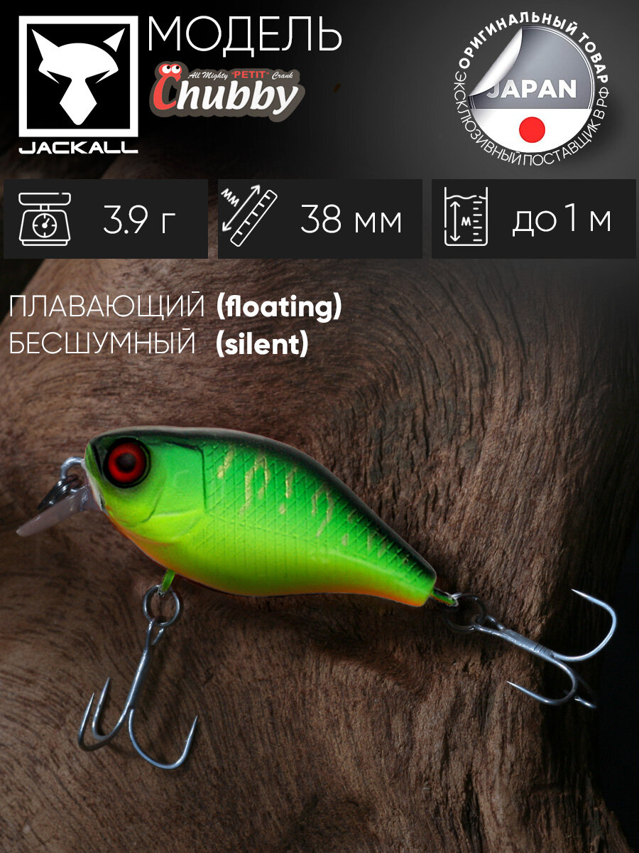 Воблер кренк на щуку/на головля/на судака/на окуня/на форель JACKALL Chubby 38 SR Silent цв. matt tiger