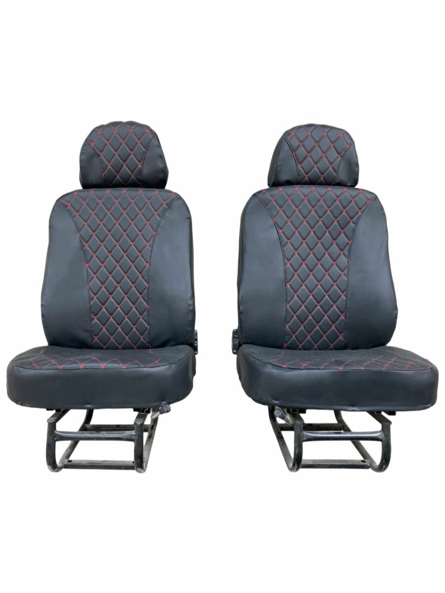 Чехлы на передние сиденья люкс на УАЗ 452, Буханка до 2016, 469 черный ромб красная нить