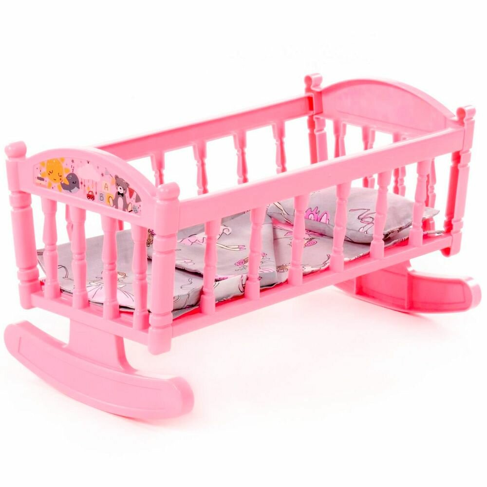 Кроватка-качалка №4 для куклы с постельным бельем и подушкой, детская пластиковая игрушечная мебель для кукольного домика, сюжетно-ролевая игрушка для девочек