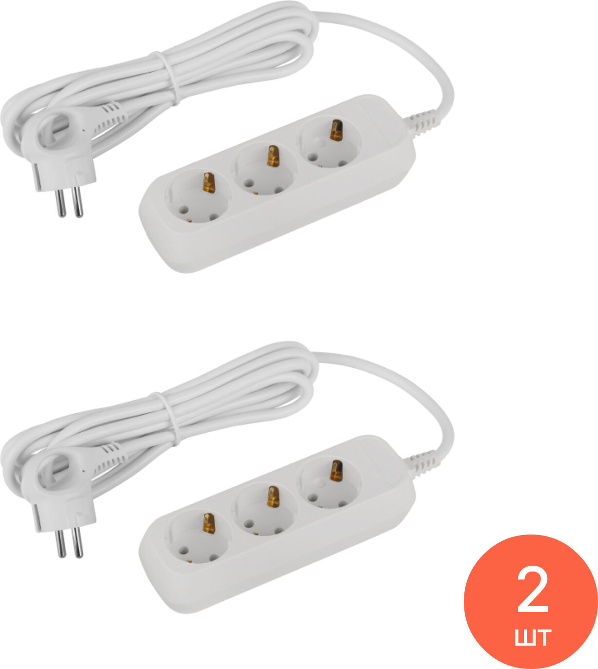 Удлинитель бытовой ЭРА UDL-16-330-E Greenline с заземлением, ПВС 3х1мм², 3 метра, 3 розетки белый Б0064970 / сетевой фильтр (комплект из 2 шт)