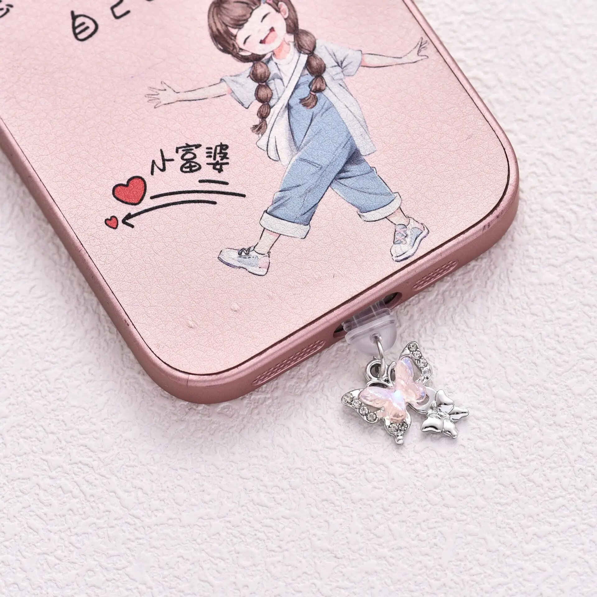 Пылезащитная заглушка-бабочка, очаровательный милый порт зарядки, противопыльная заглушка, USB-тип C, разъем для наушников iPhone, пробка, крышка, подвеска SJ58For Micro USB