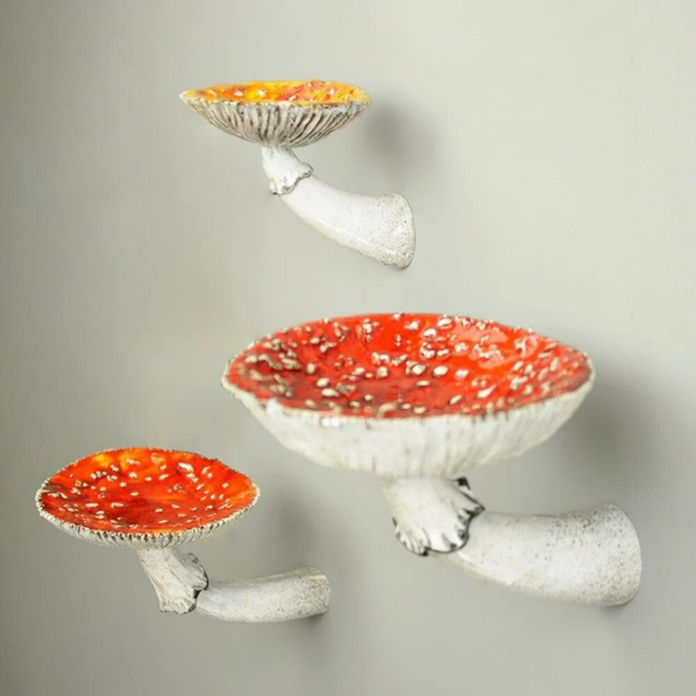 Декоративная полка-гриб из смолы M-orange-10cm