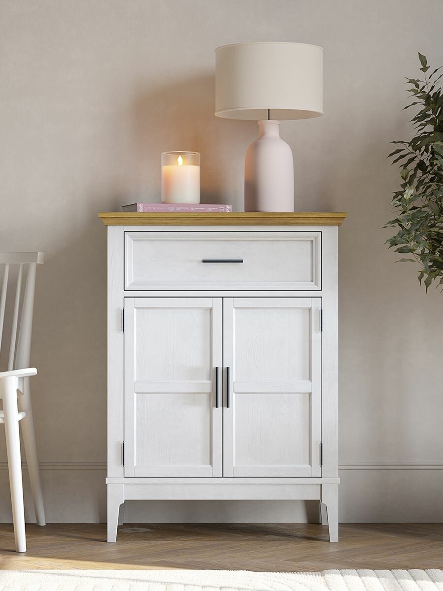 Тумба ММЦ Гостиная Квадро-С 21 (белый лак-антик 24) из массива сосны