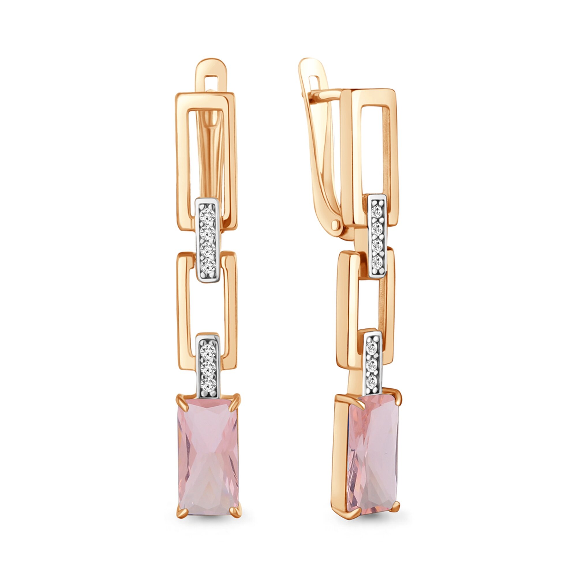 Серьги, серебро, 925 проба, золочение, фианит, морганит