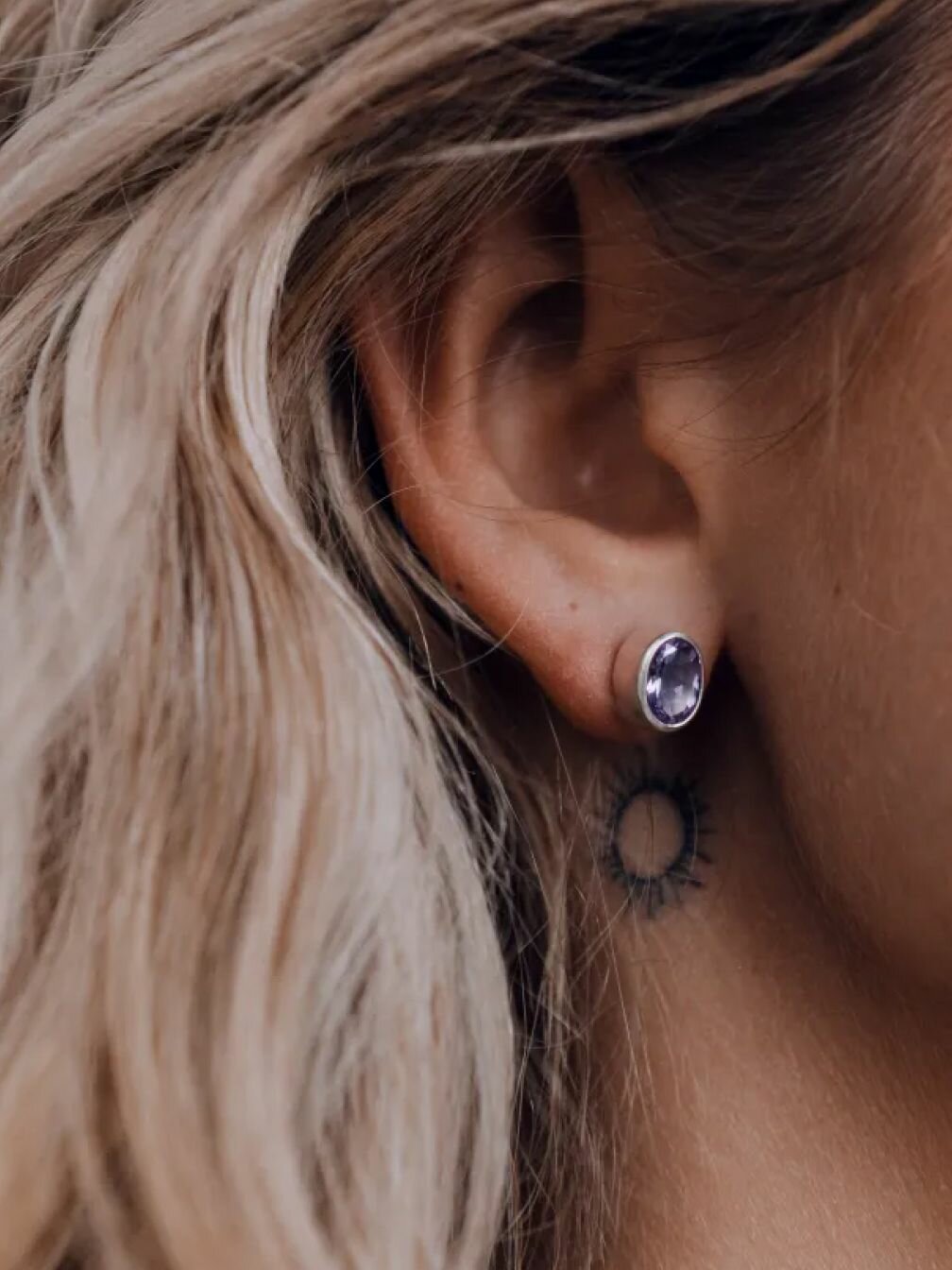 Серьги пусеты, серебро, 925 проба, аметист