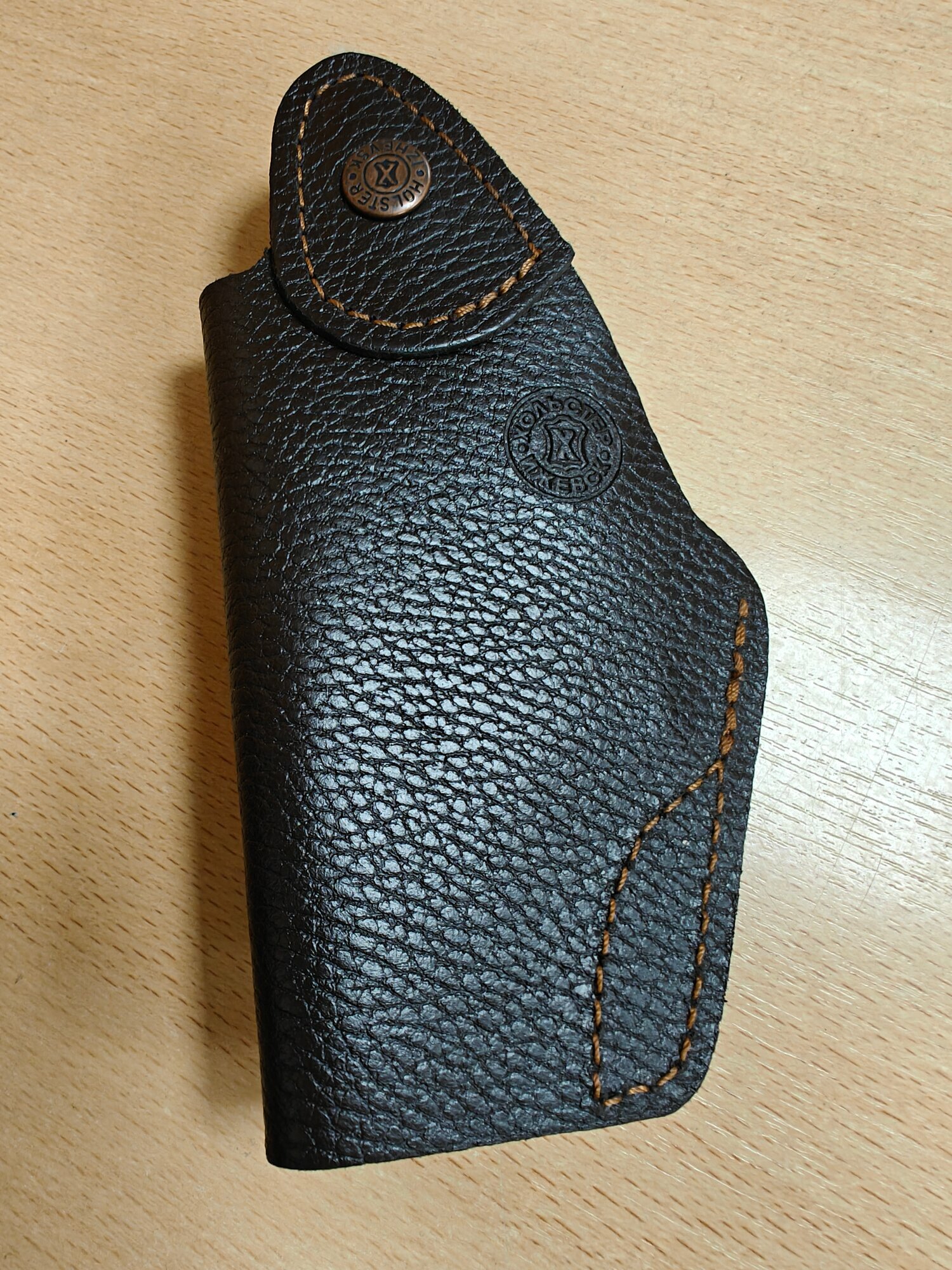 Кобура поясная летняя, хольстер, для ИЖ-78/МР-78, кожа, цвет коричневый/чёрный.