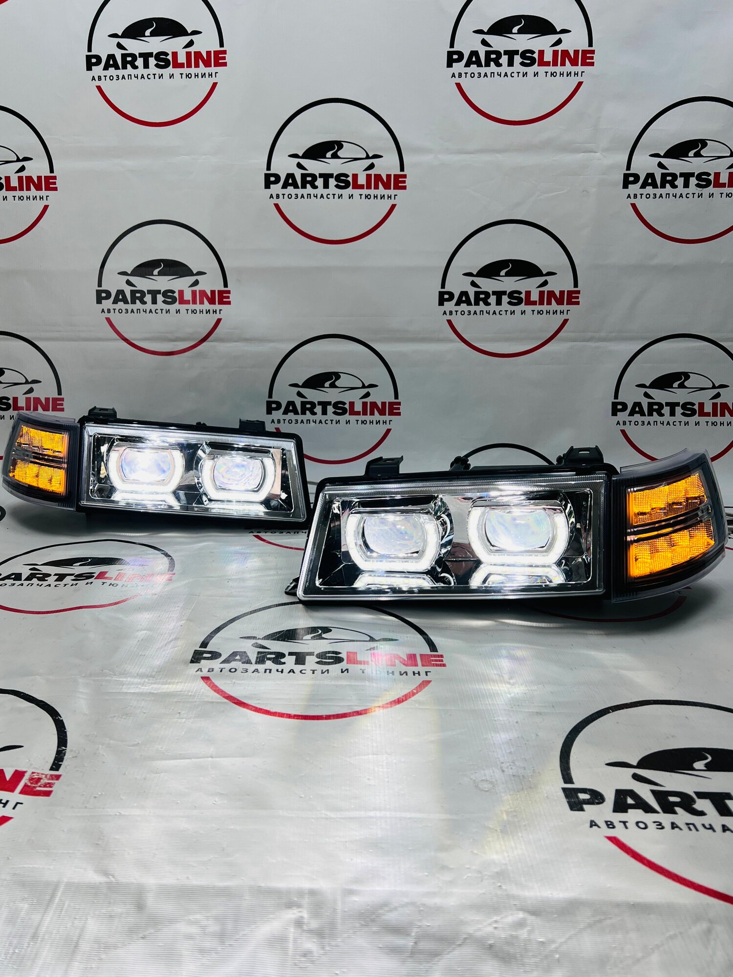 Фары передние ВАЗ 2110, 2111, 2112 Full Led bi-led хром маска в стиле BMW