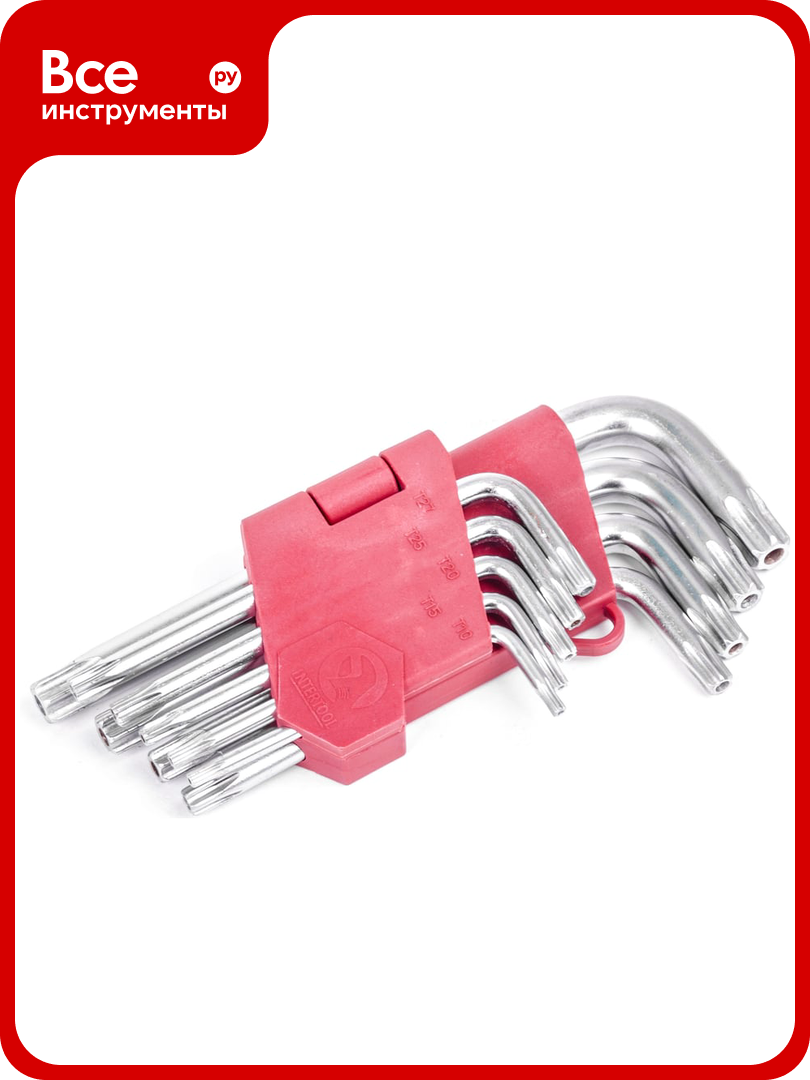 Набор, Г-образных, Г-образных ключей INTERTOOL TORX с отверстием 9шт, Т, Cr-V HT-0604, применяются