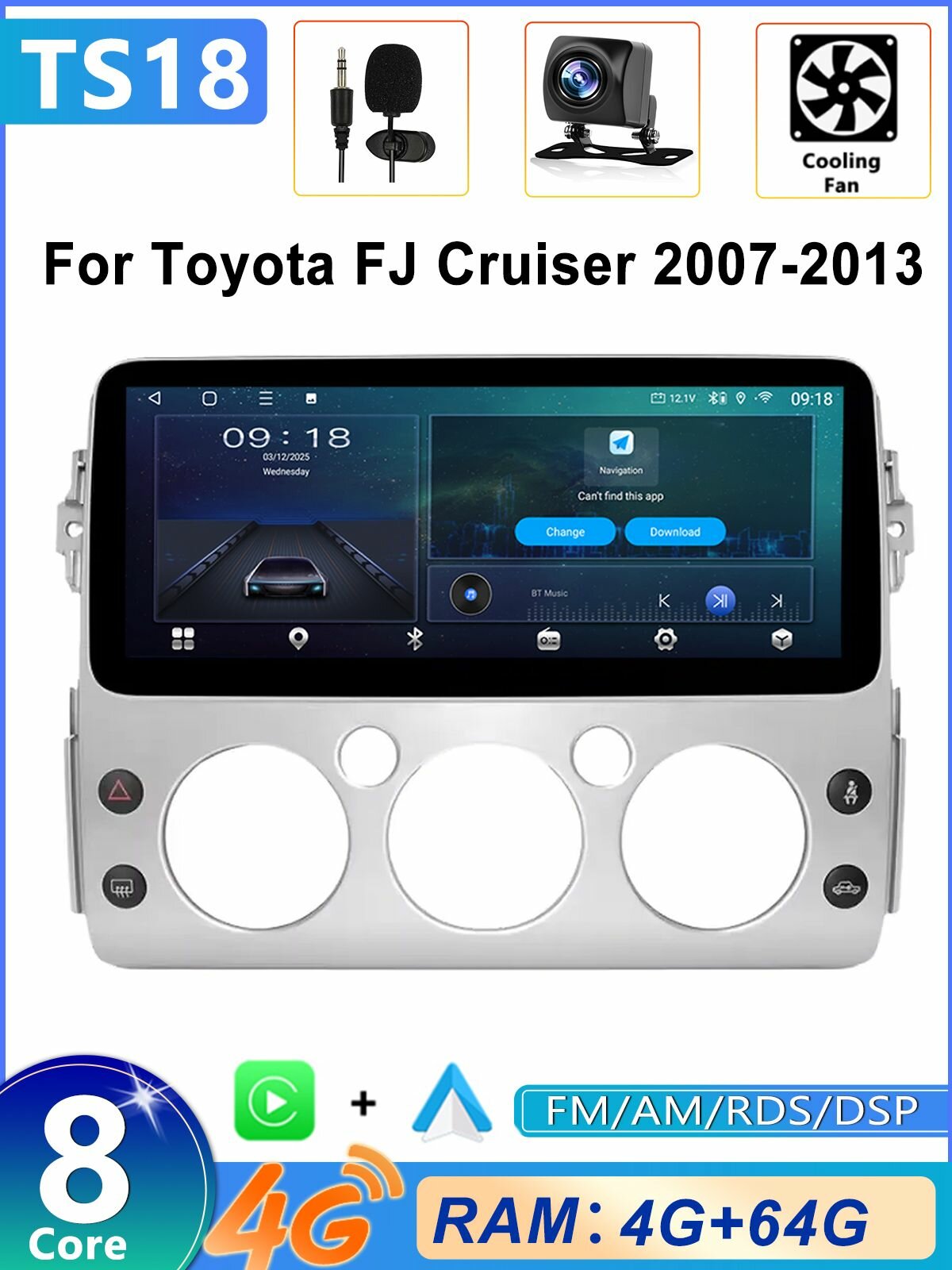 12.3" Магнитола Toyota FJ Cruiser 2007-2013, Carplay, Android,4G, автомагнитола для Тойота FJ Крузер