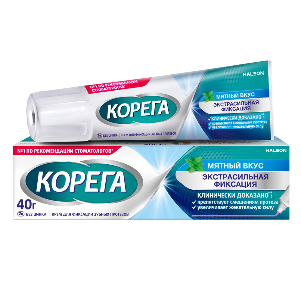 Корега крем для фиксации зубных протезов мятный вкус 40 гр
