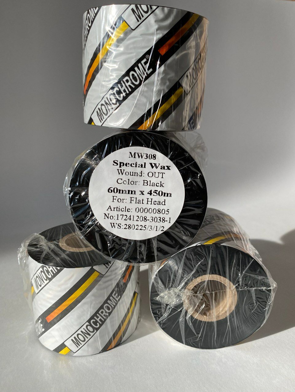 Риббон 60мм х 450м Черный WAX Воск MW308, вт1", Out, 1 рулон