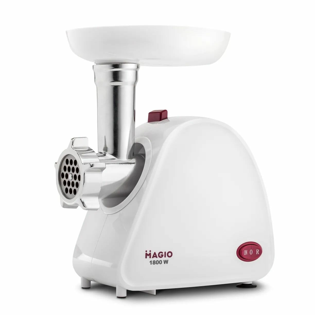 Мясорубка Magio MG-263, 1800Вт, 3 насадки, система реверса, белая