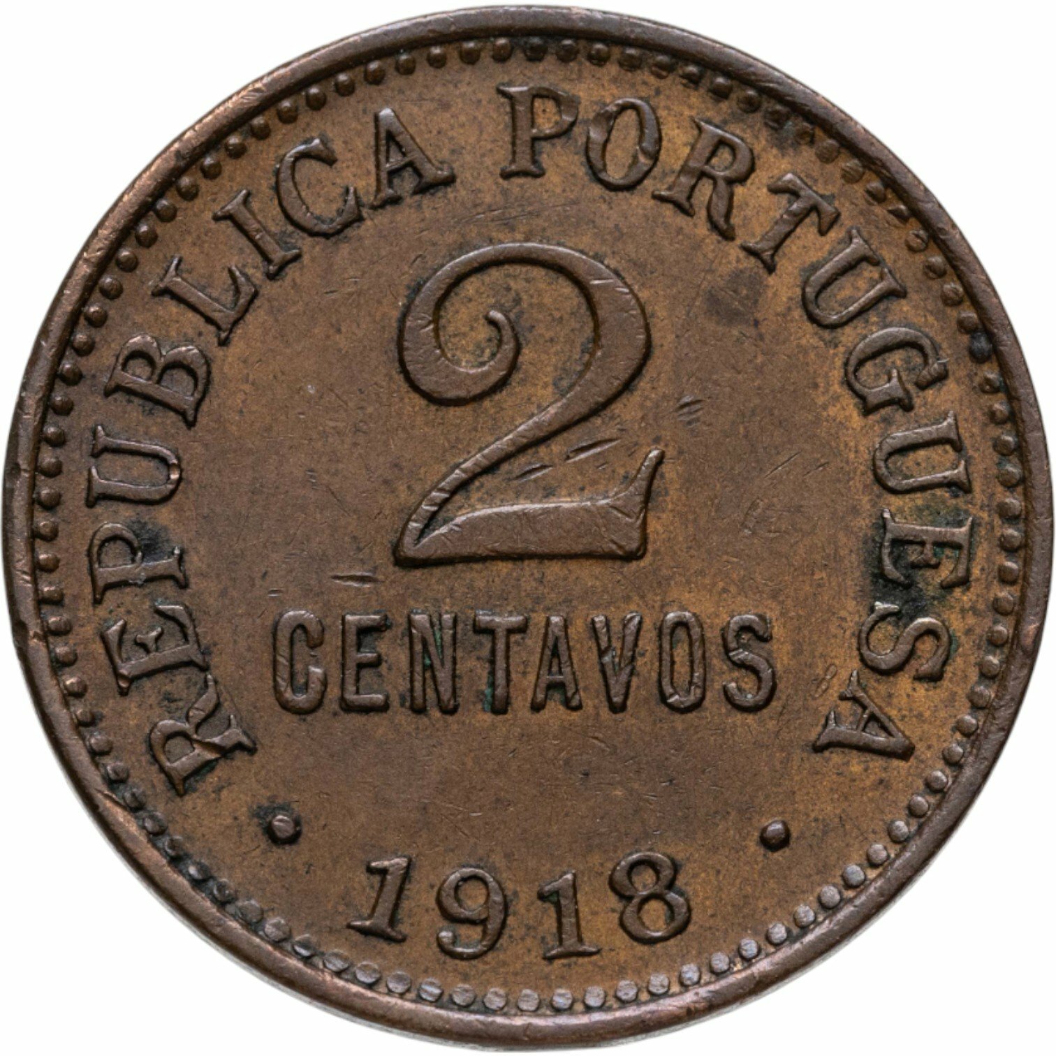 Португалия 2 сентаво (centavos) 1918 бронза