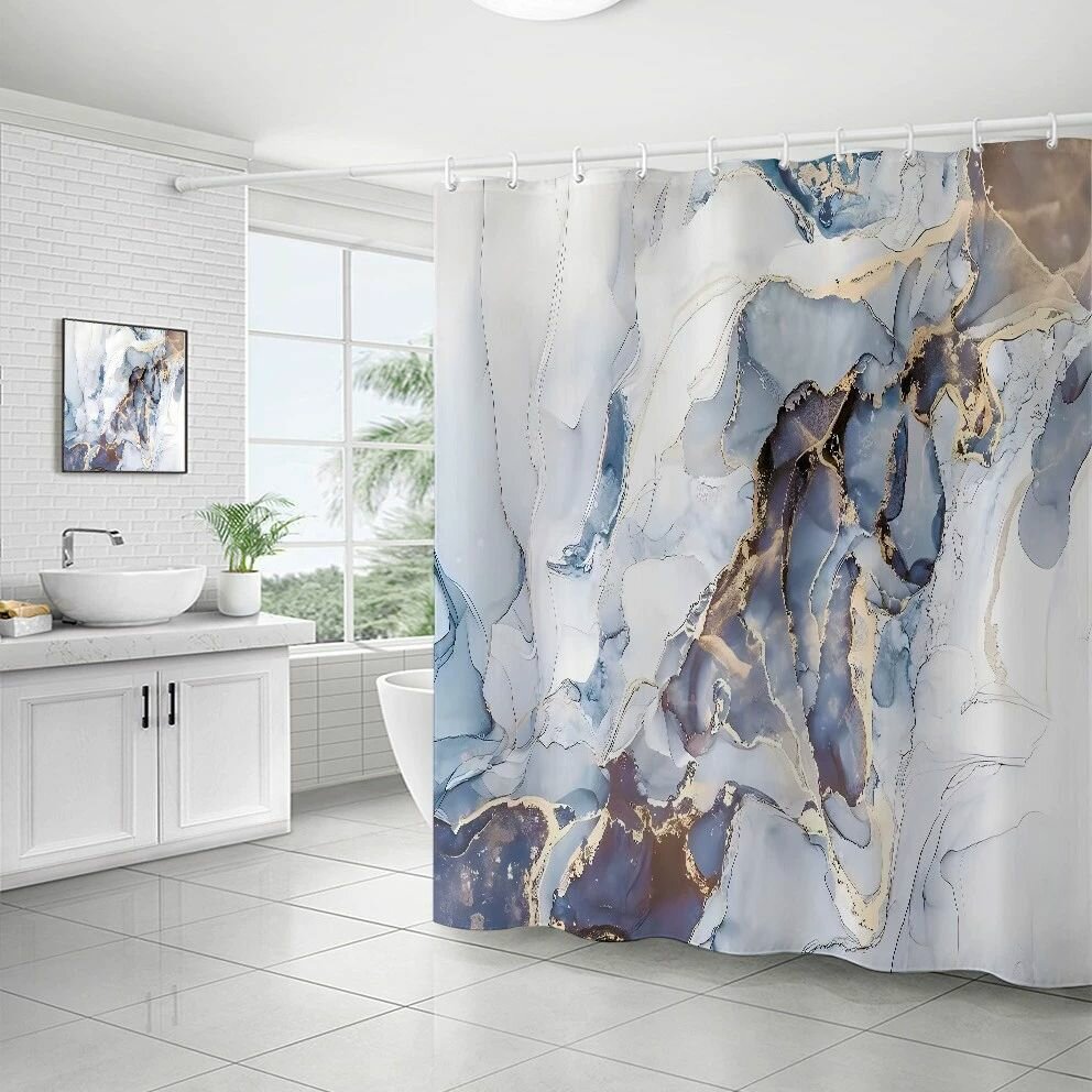 Штора для ванной Marble тканевая 120х180. Шторка, занавеска в ванную комнату с 12 крючков типа C