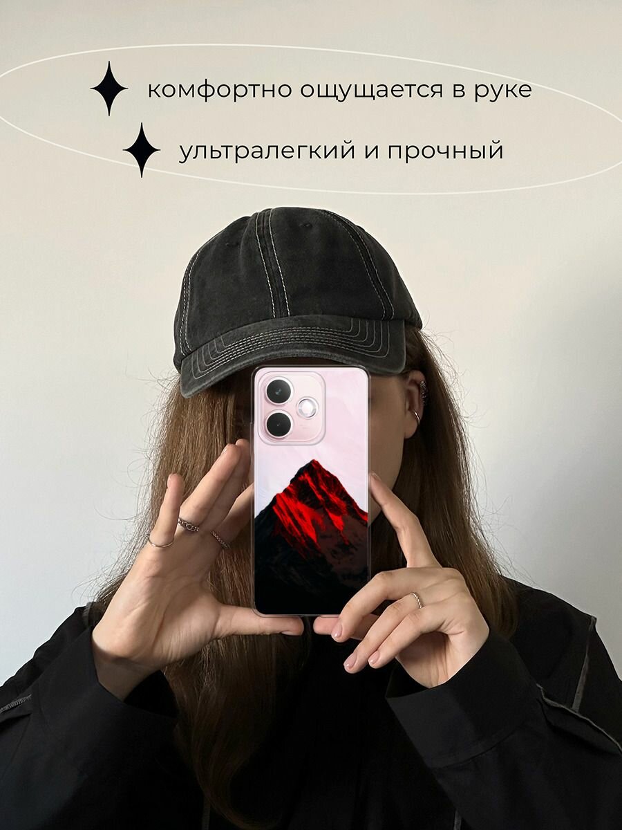Чехол на Oppo A5 Pro / Оппо А5 Про с принтом Красная гора 2, прозрачный — фото 1