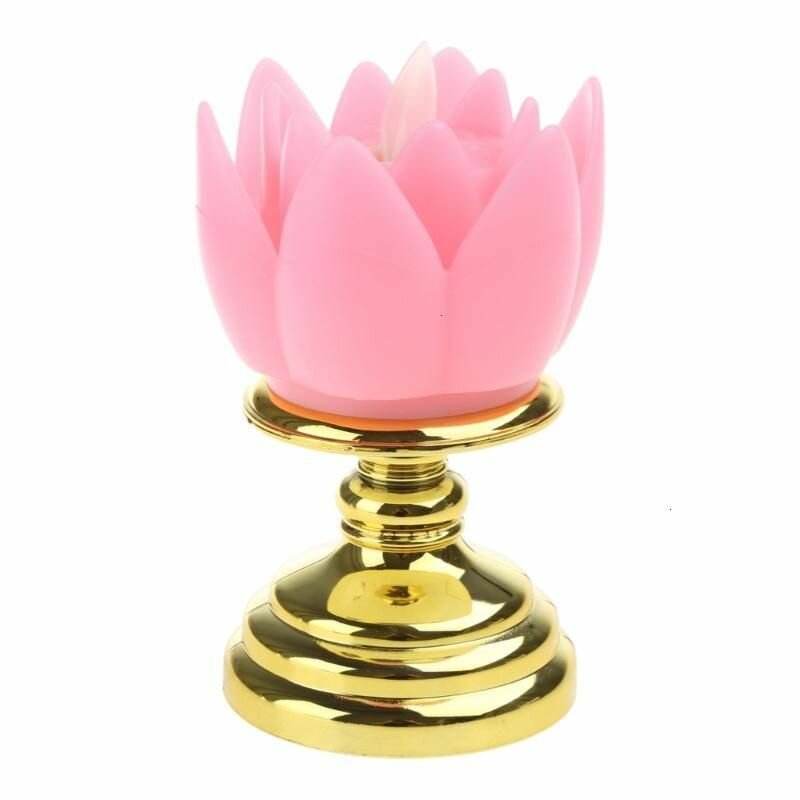 Красочная лампа с лотосом, декоративная свеча, буддийские молитвенные принадлежности-розовый