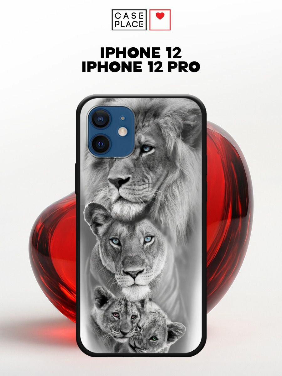Черный матовый чехол на Apple iPhone 12/12 Pro / Айфон 12 с принтом Львиный прайд
