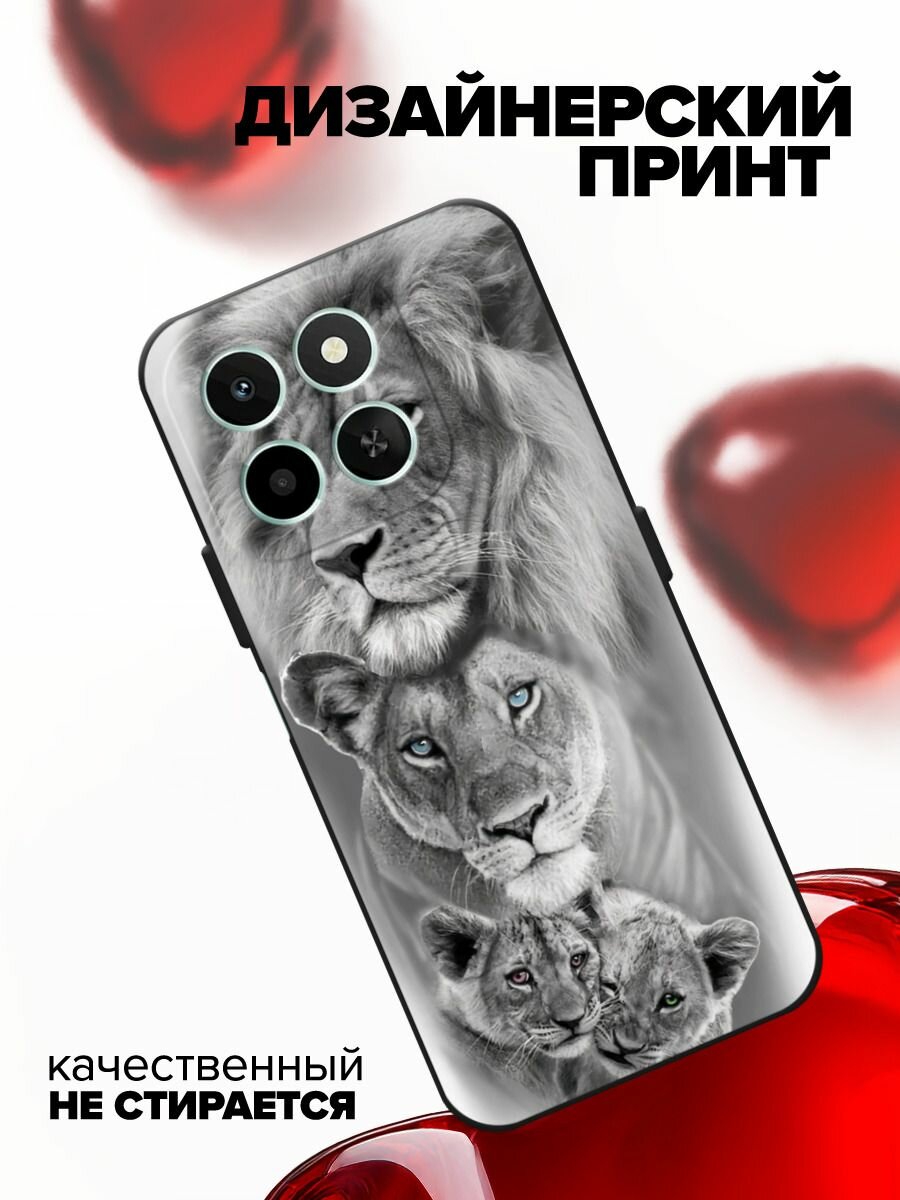 Черный матовый чехол на Honor X6c / Хонор Х6с с принтом Львиный прайд — фото 1